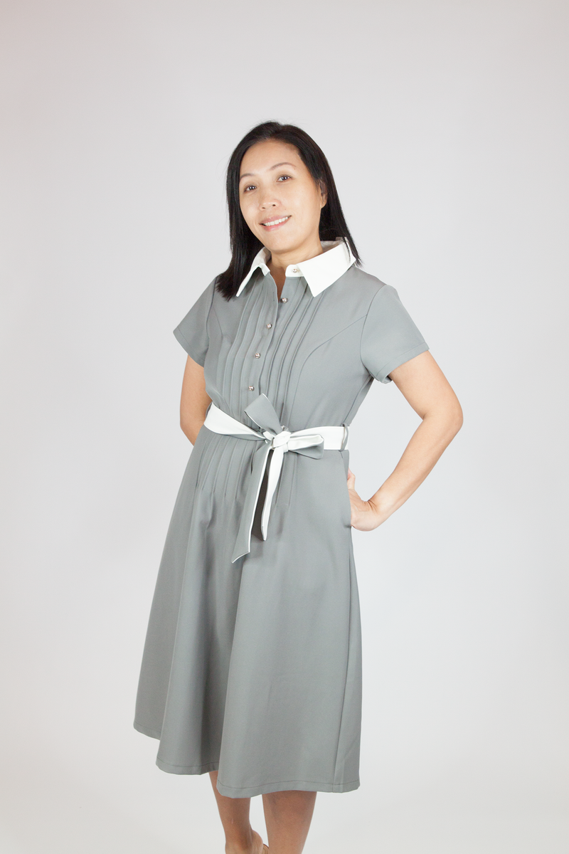 Contrast Collar And Belt Dress – Rose of Sharon Singapore