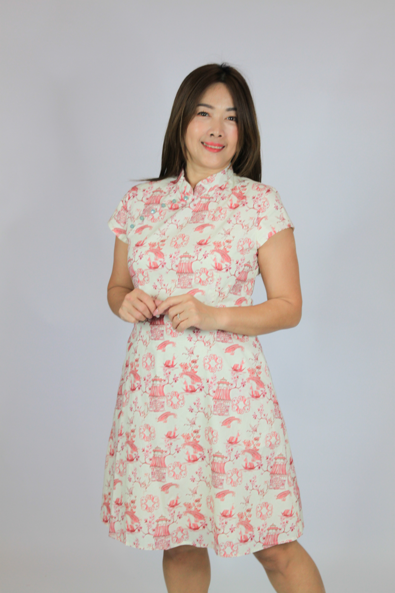 Mandarin Collar Printed Cheongsam – Rose of Sharon Singapore