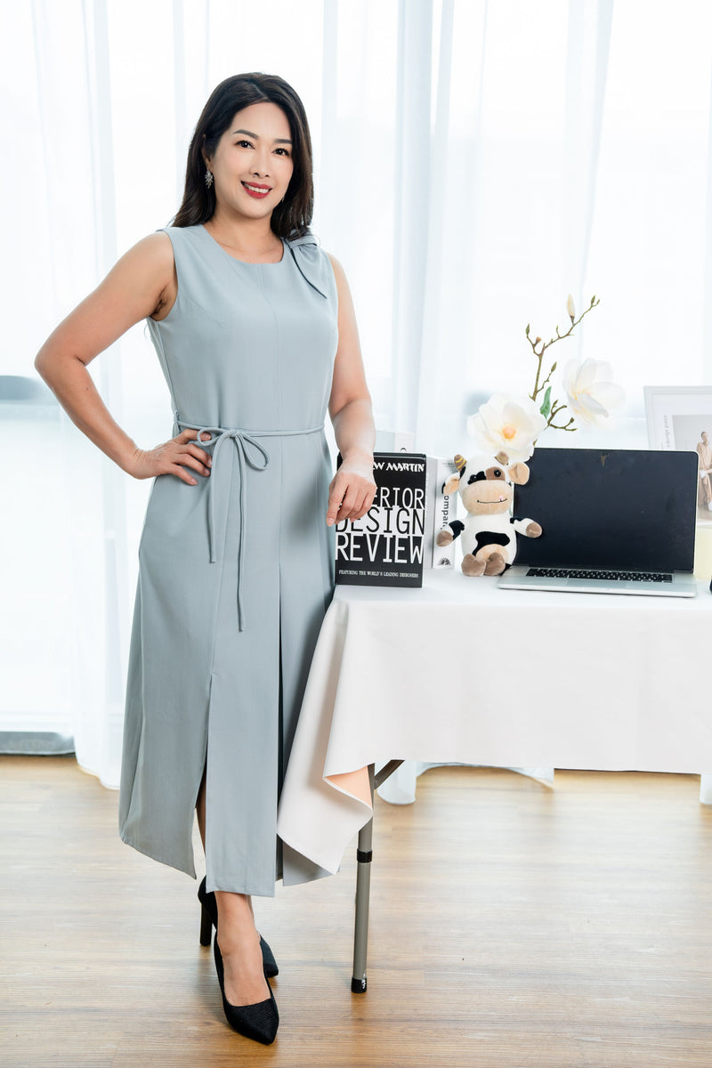 Bow Tie Pleated Midi Dress – Rose of Sharon Singapore